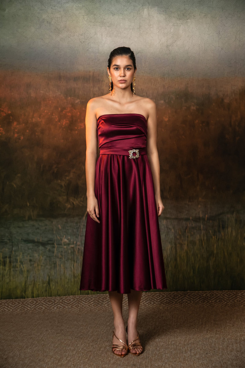 Althea Dress in Deep Rosewood